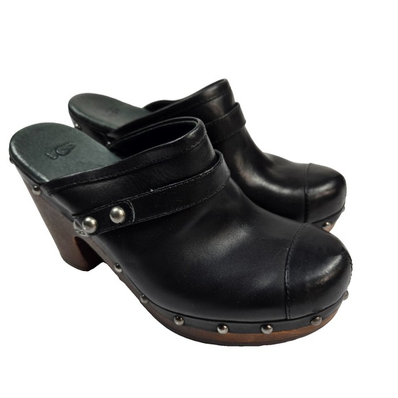 UGG | Shoes | Ugg 328 Clogs Mules Womens 7 Braided Black Leather Studs ...